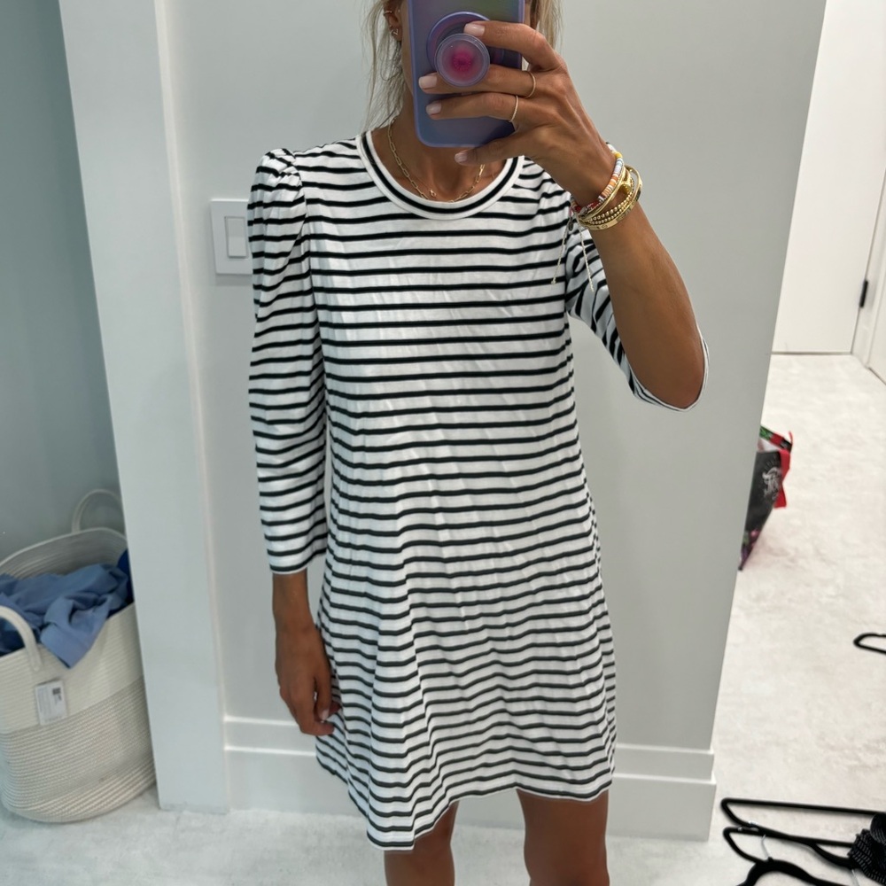 Alc Puff Sleeve Black And White Stripped Cotton Mini … - Gem